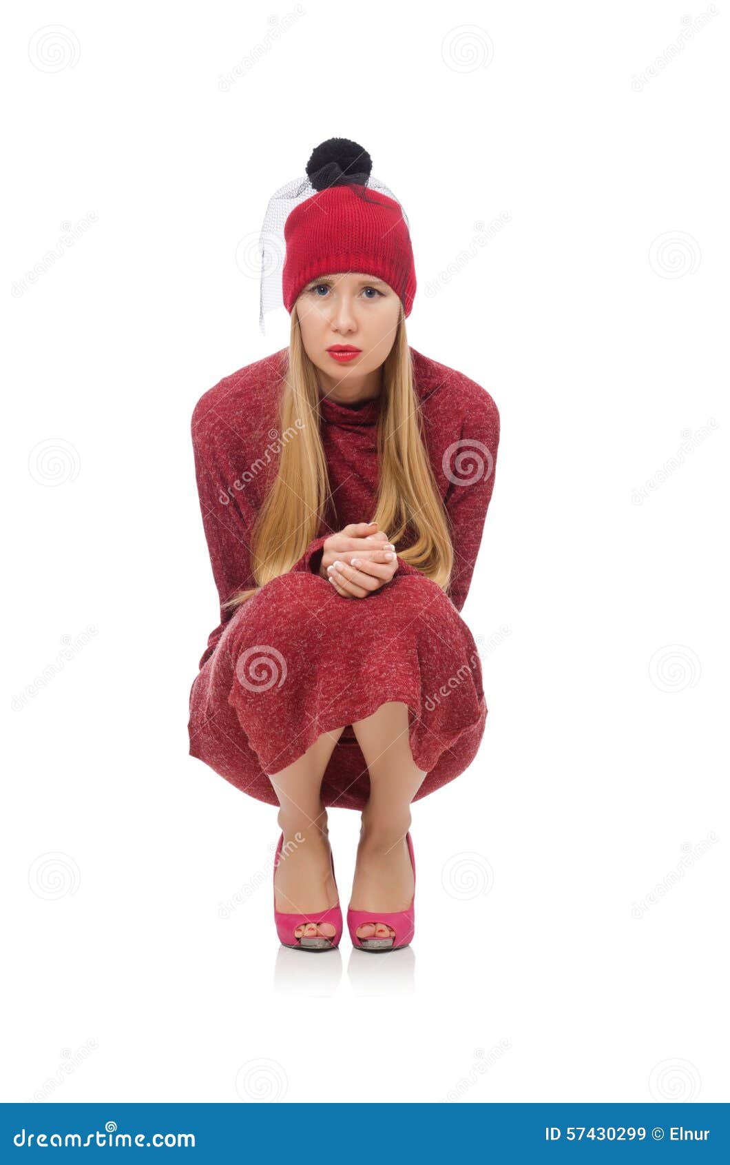Pretty Young Woman in Ruby Dress Isolated on the Stock Image - Image of ...