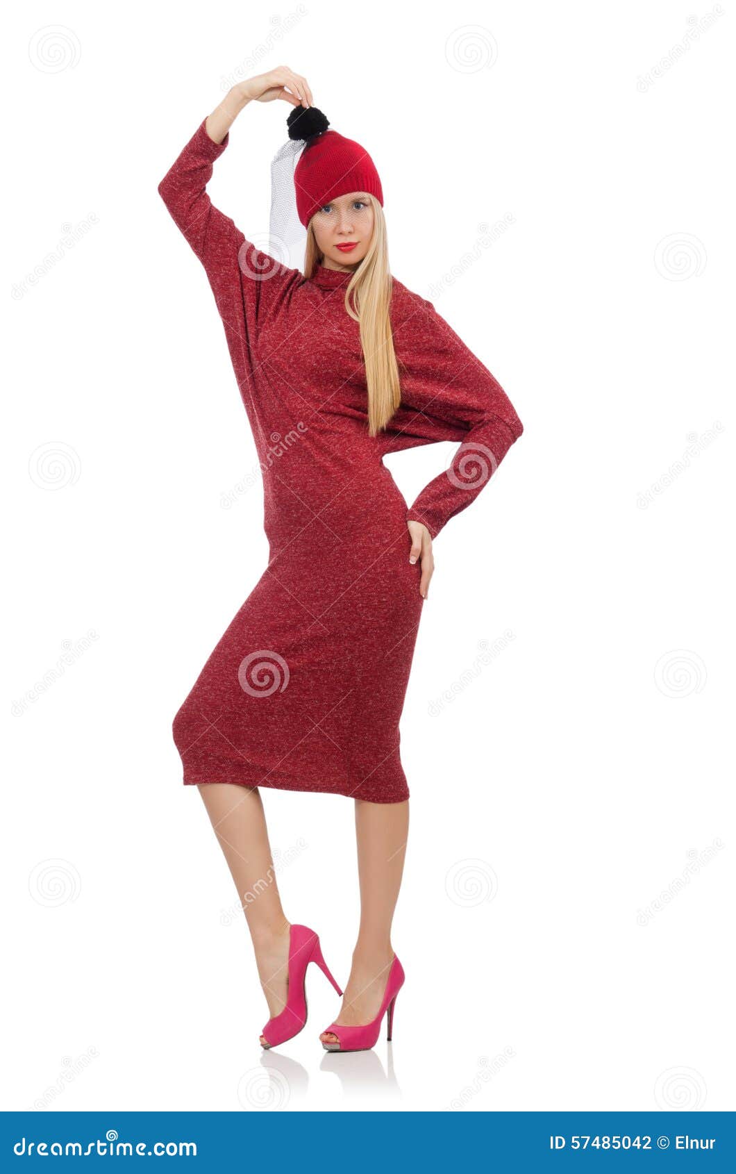 Pretty Young Woman in Ruby Dress Isolated on the Stock Photo - Image of ...