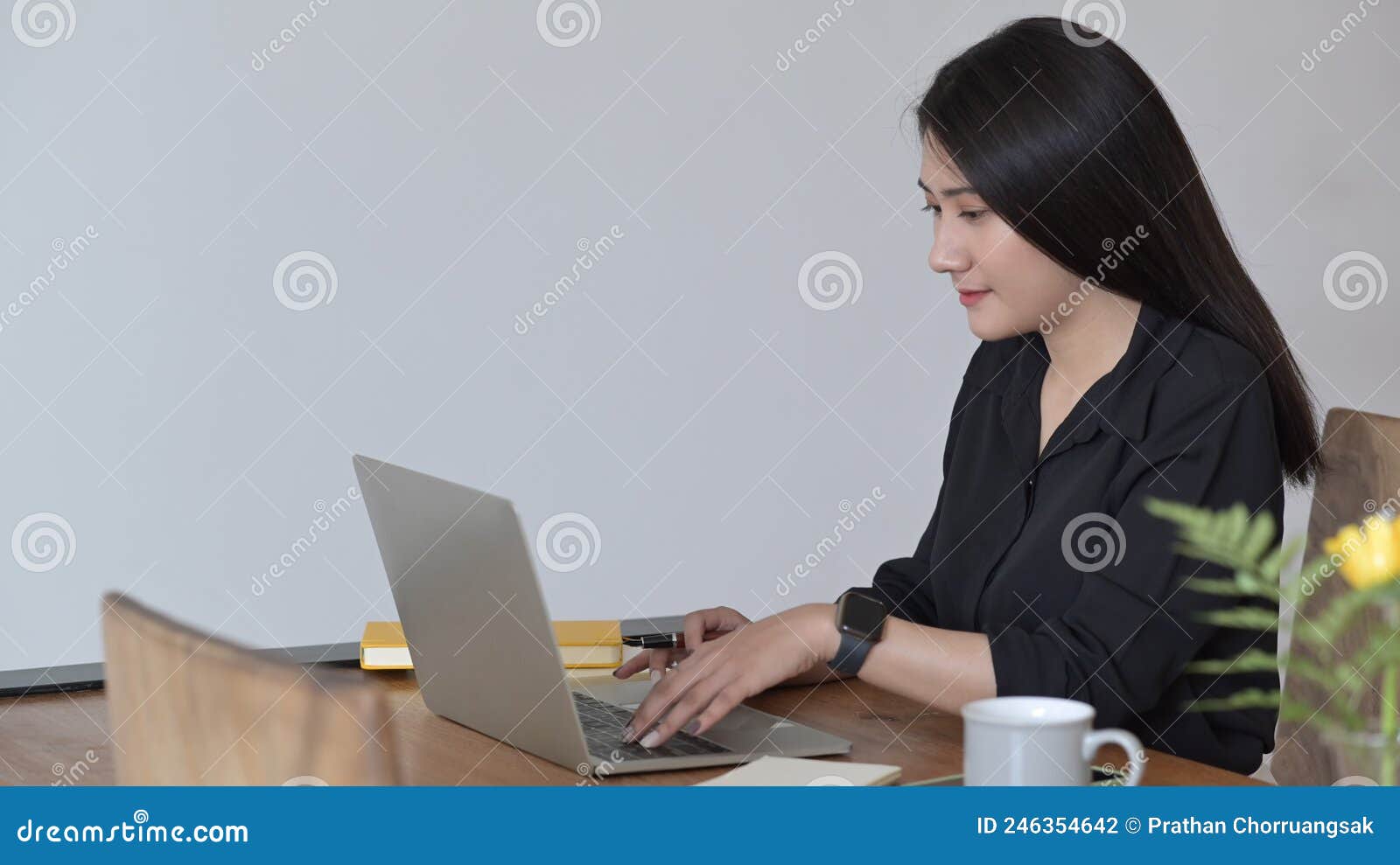 Pretty Woman Searching Information on Laptop Computer. Stock Photo ...