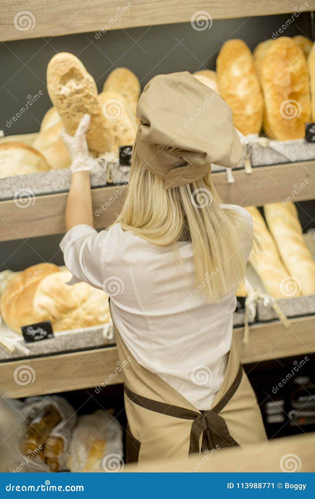 Pretty Young Woman Selling Bread in the Bakery Stock Image - Image of ...