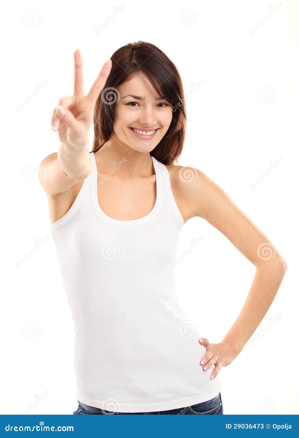 Pretty Young Woman Showing the Peace Sign Stock Image - Image of ...
