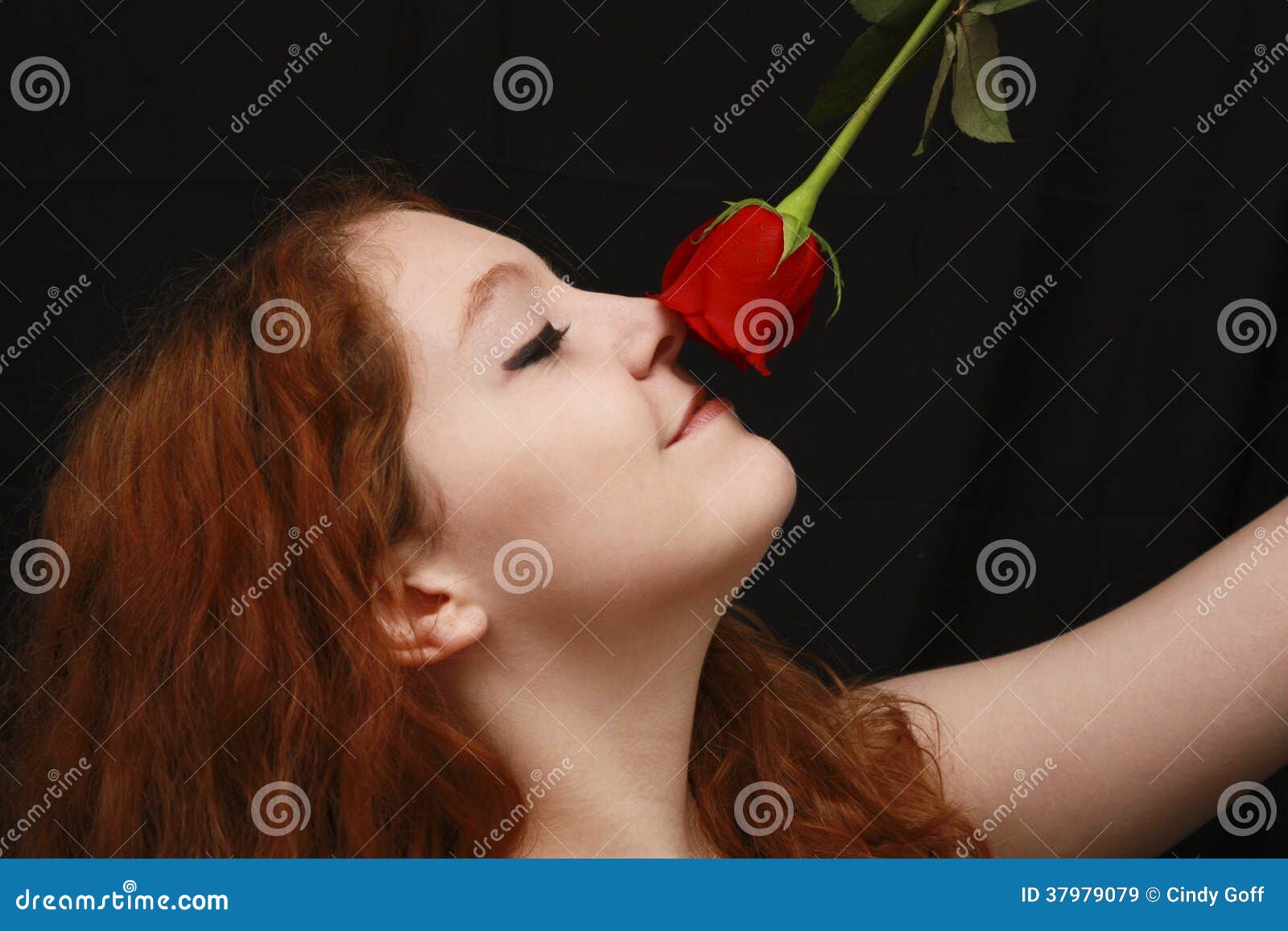 Pretty Young Woman Smelling Rose Stock Image - Image of petal, romantic ...