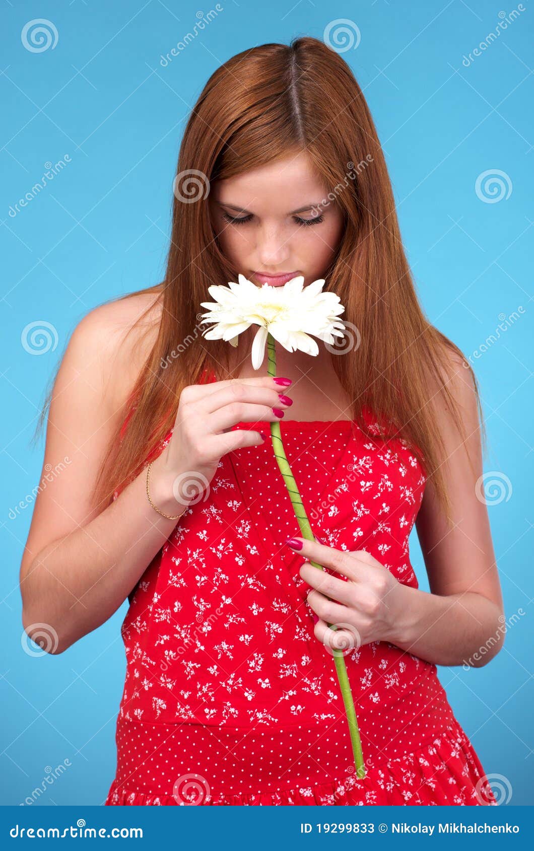 Pretty Young Woman Sniffing White Stock Image - Image of feminine ...