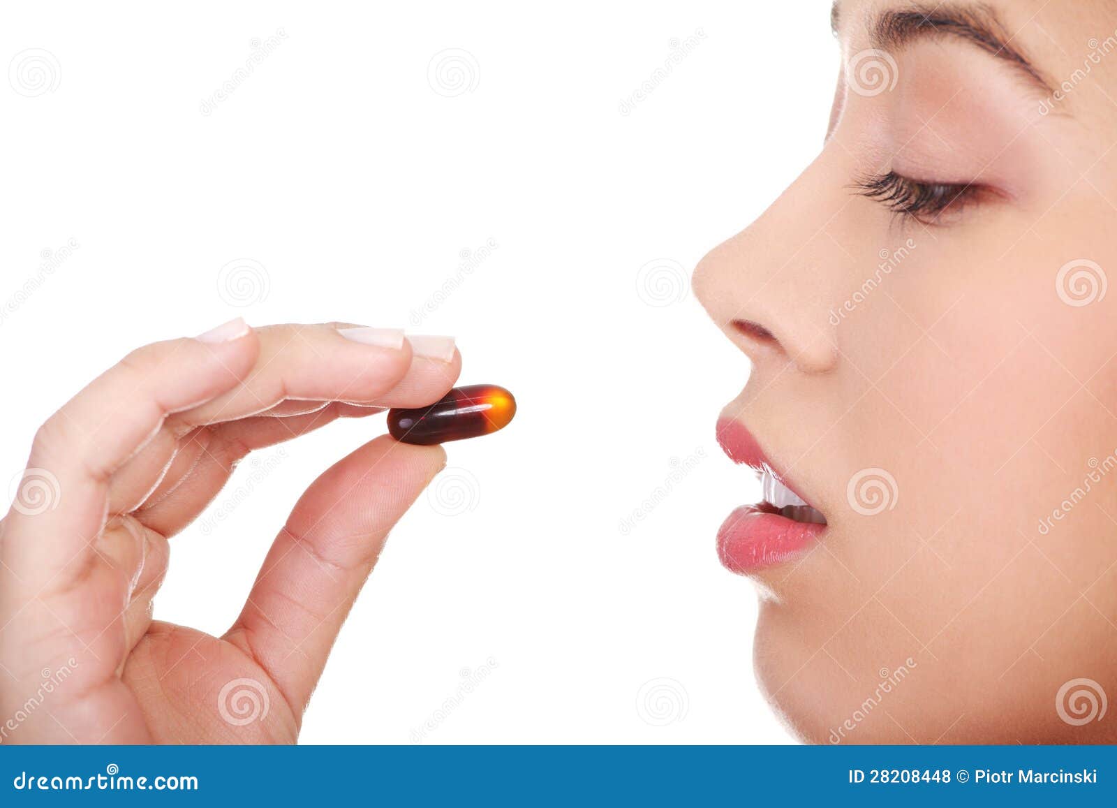 Pretty Young Woman Taking Pills Stock Photo - Image of happy, dose ...
