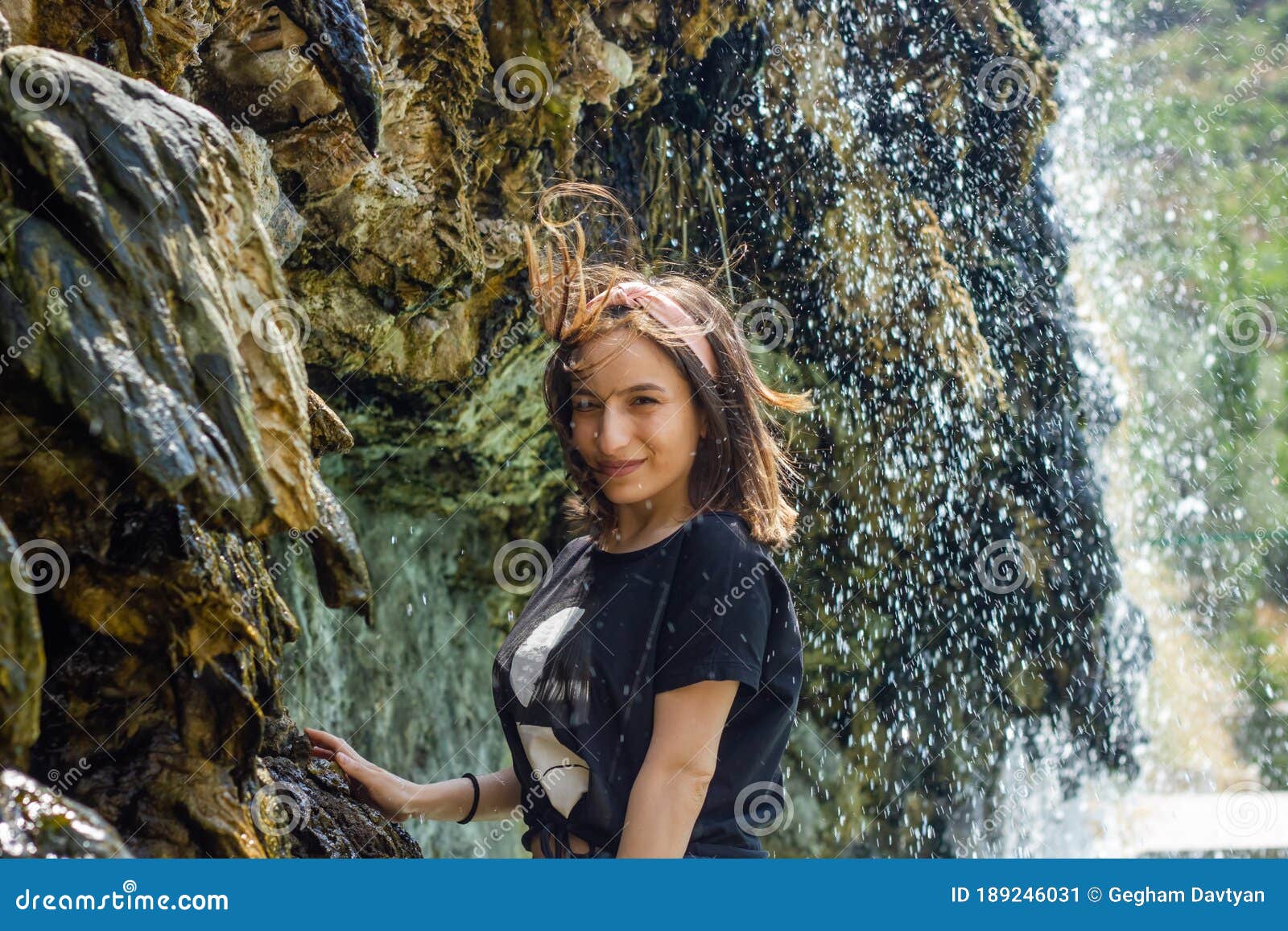 Pretty Young Woman Under the Waterfall, Happy Woman Under the Waterfall ...