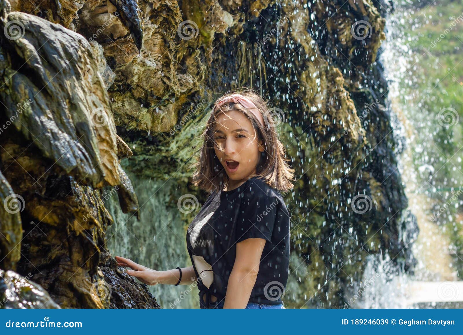 Pretty Young Woman Under the Waterfall, Happy Woman Under the Waterfall ...