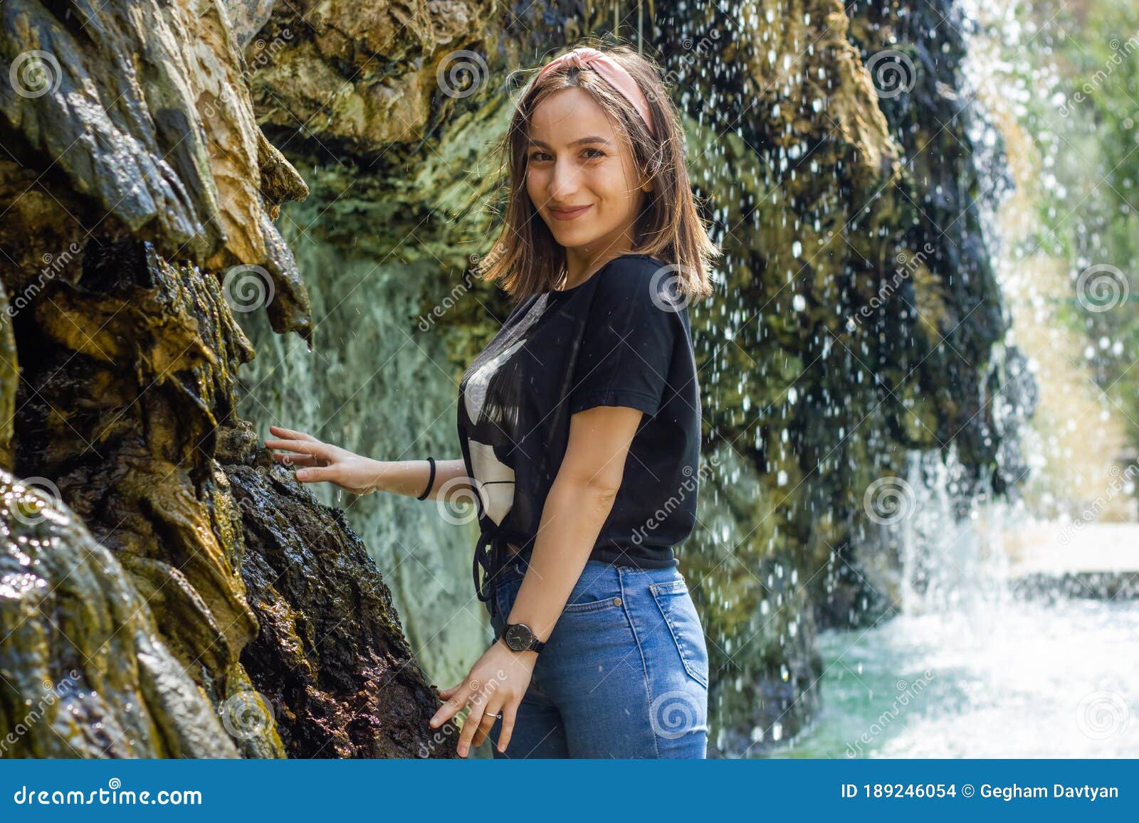 Pretty Young Woman Under the Waterfall, Happy Woman Under the Waterfall ...