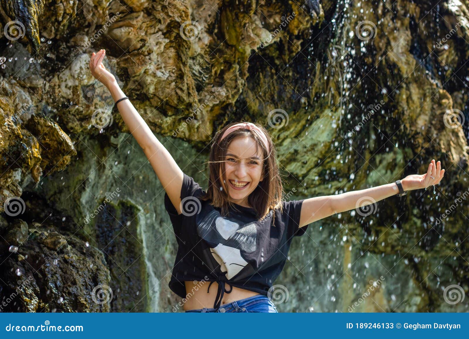Pretty Young Woman Under the Waterfall, Happy Woman Under the Waterfall ...