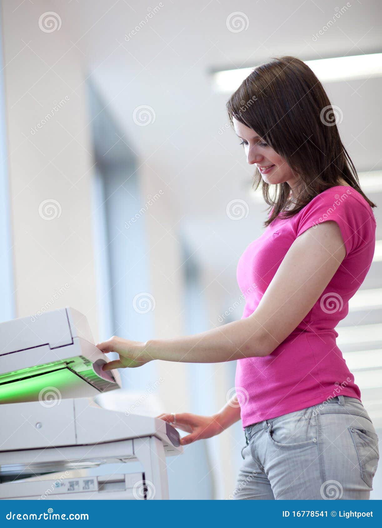 Pretty Young Woman Using a Copy Machine Stock Image - Image of ...