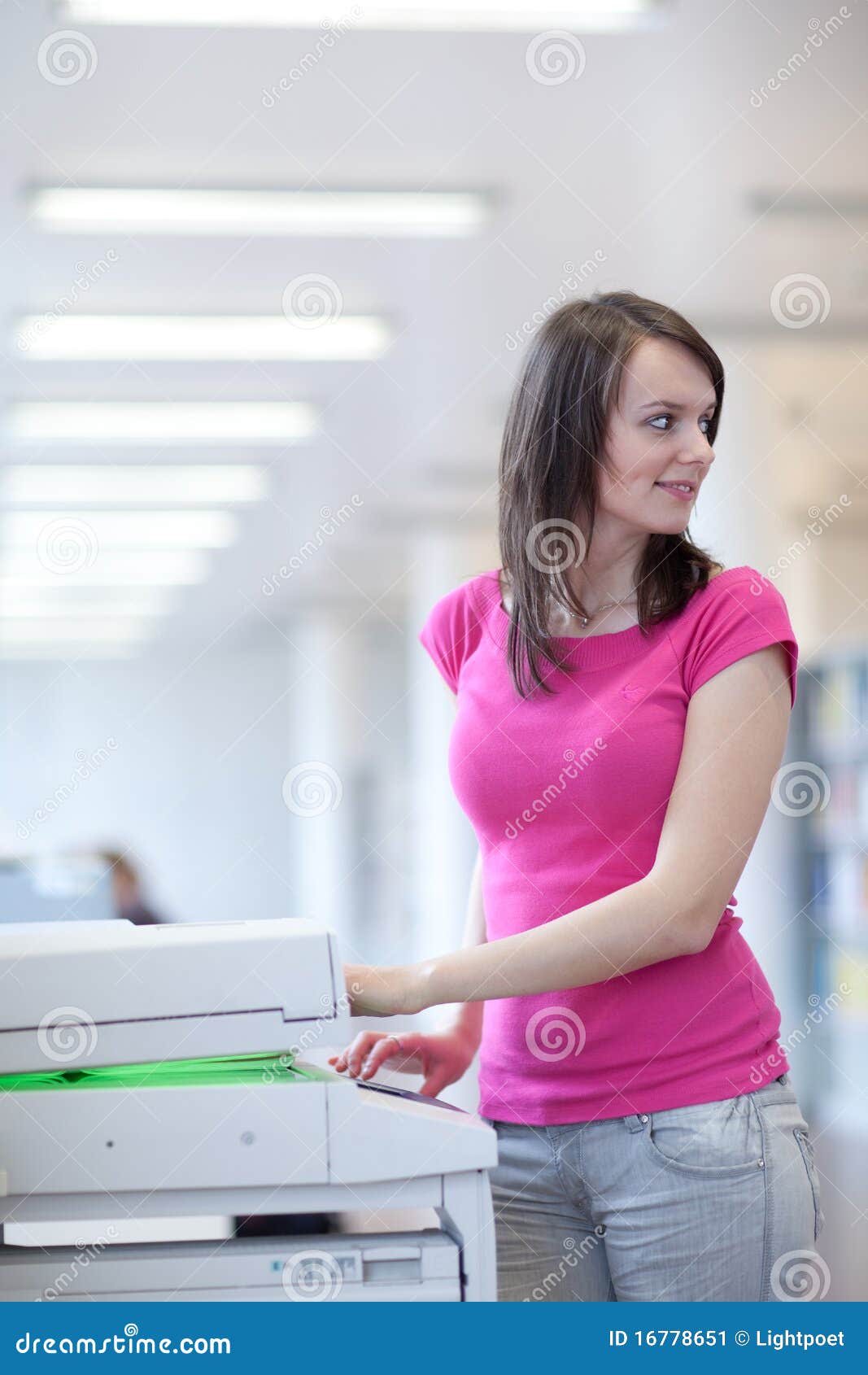 Pretty Young Woman Using a Copy Machine Stock Image - Image of girl ...