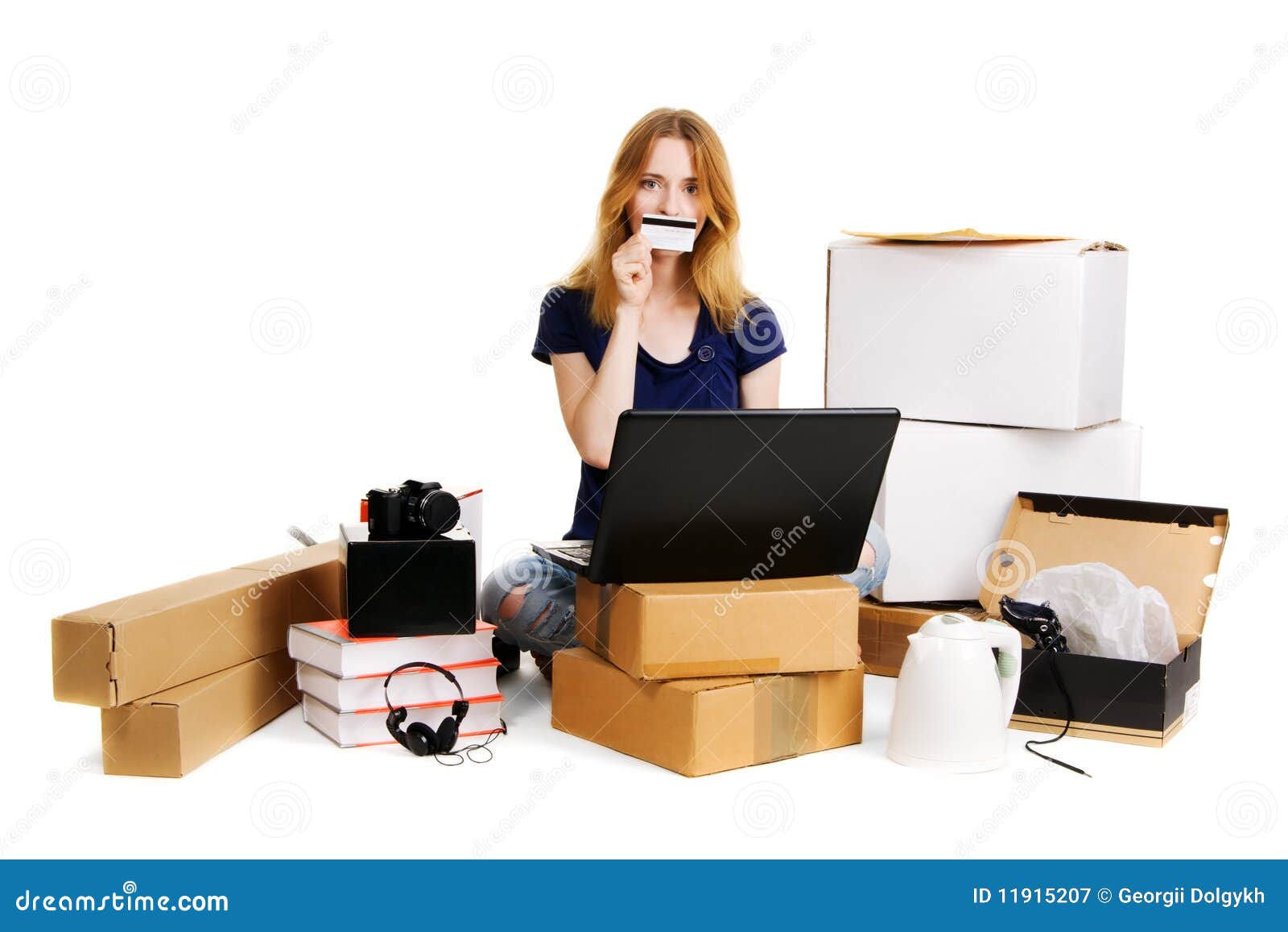 Pretty Young Woman Using Online Stores Stock Image - Image of laptop ...