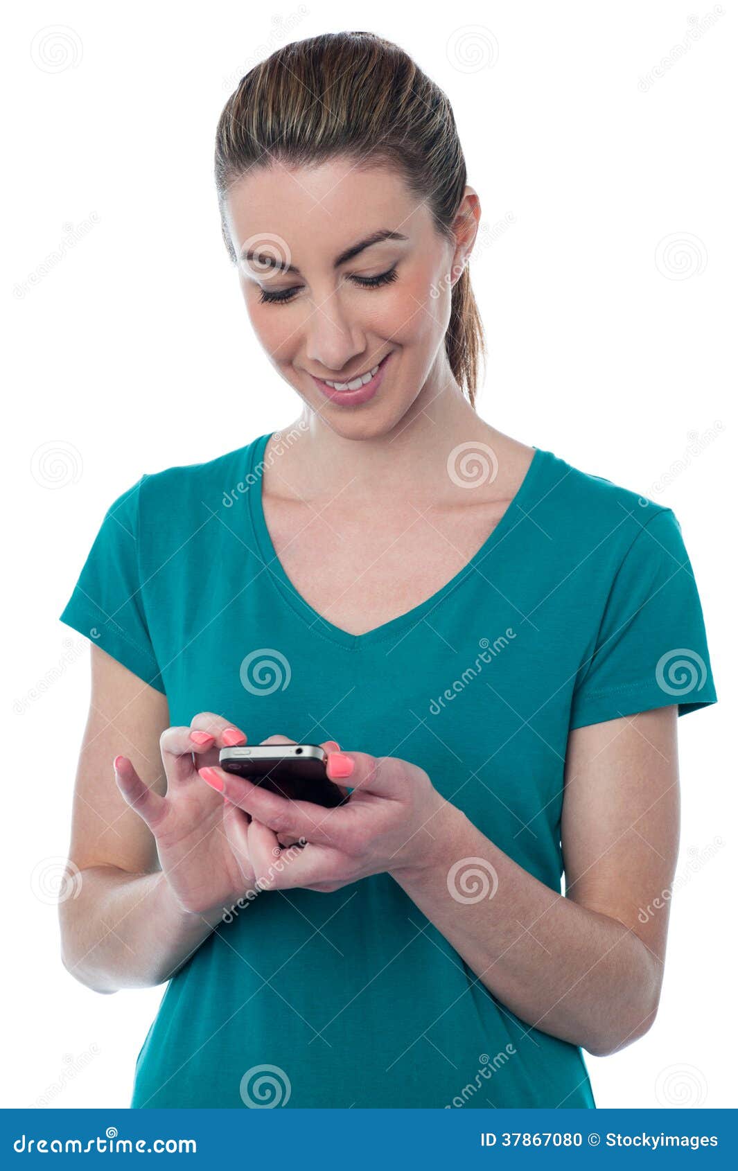 Pretty Young Woman Using Smartphone Stock Photo - Image of ...