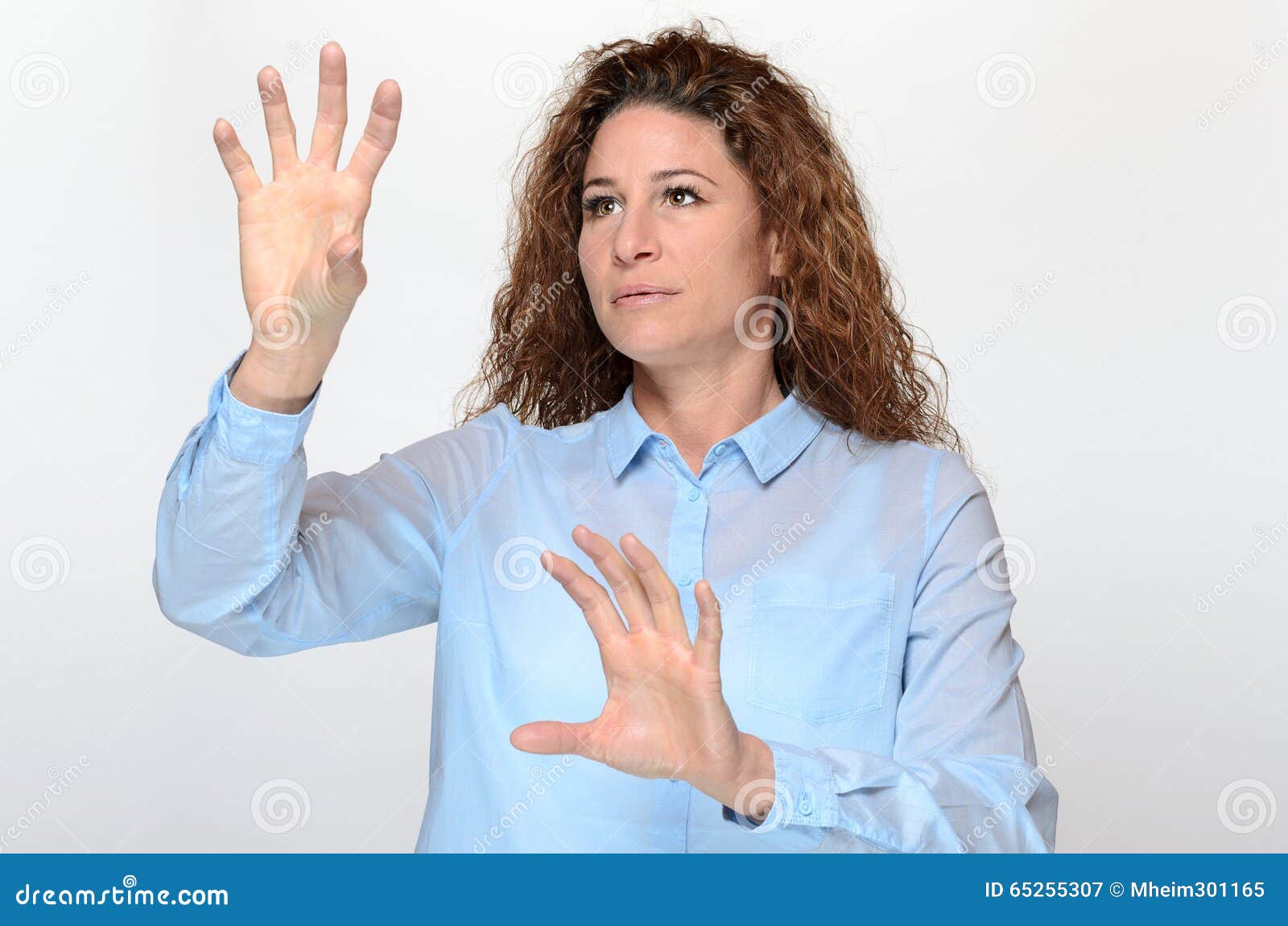 Pretty Young Woman Using a Touch Screen Stock Image - Image of ...