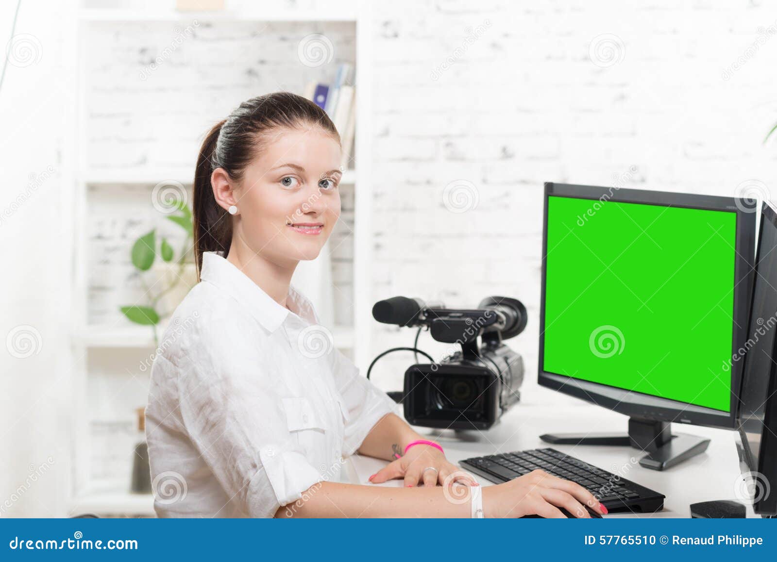 Pretty Young Woman Video Editor Stock Photo - Image of post, multimedia ...