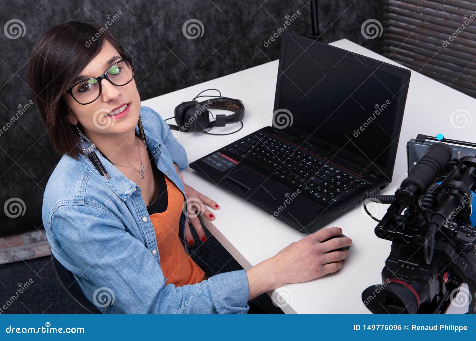 Young Woman Video Editor Working in Studio Stock Photo - Image of ...