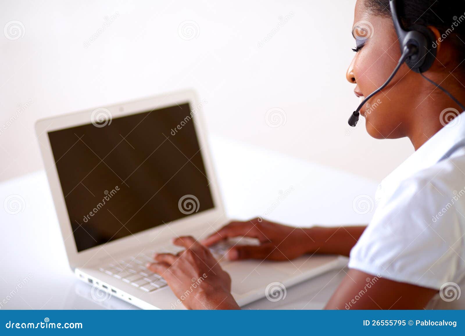 Pretty Young Woman Working on Customer Service Stock Image - Image of ...