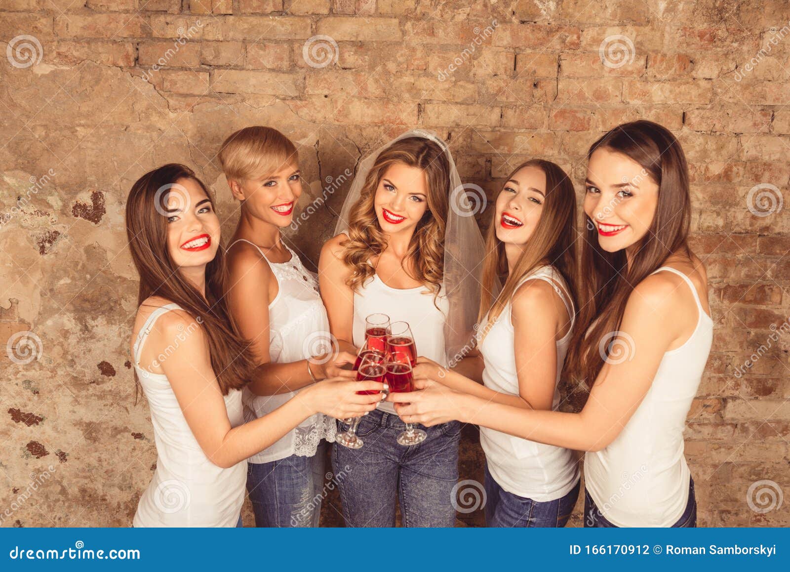 Pretty Young Women Have Party with Stemware Stock Photo - Image of ...