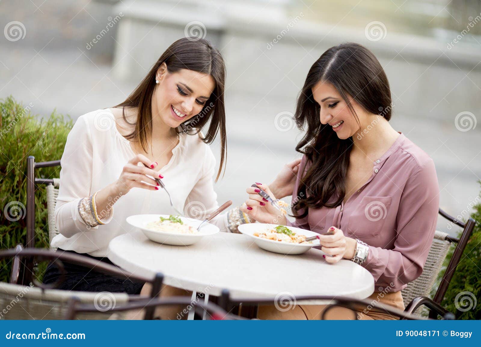 Pretty Young Women Having Lunch In Restaurant Stock Image Image Of Lifestyle People 90048171