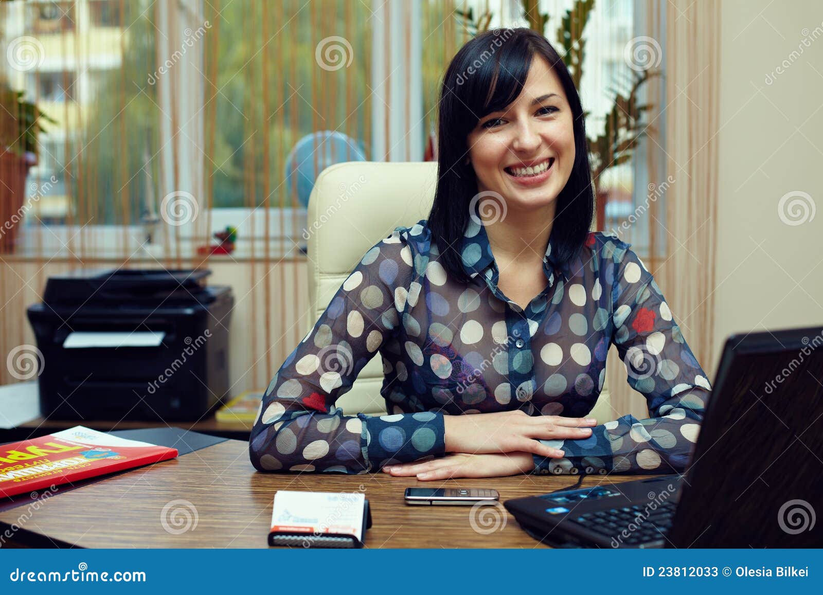 Prety Friendly Woman Sitting in Office Stock Image - Image of human ...