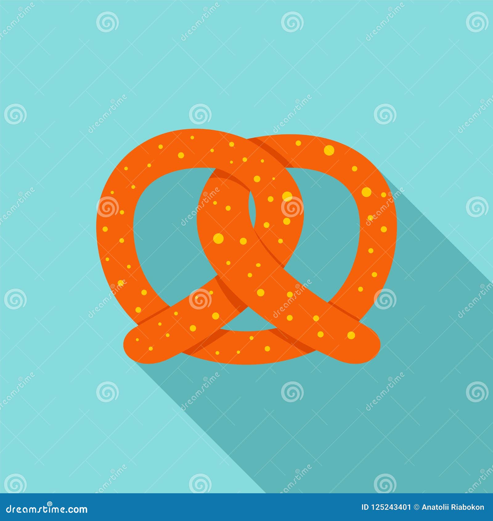 Pretzel icon, flat style stock vector. Illustration of dough - 125243401