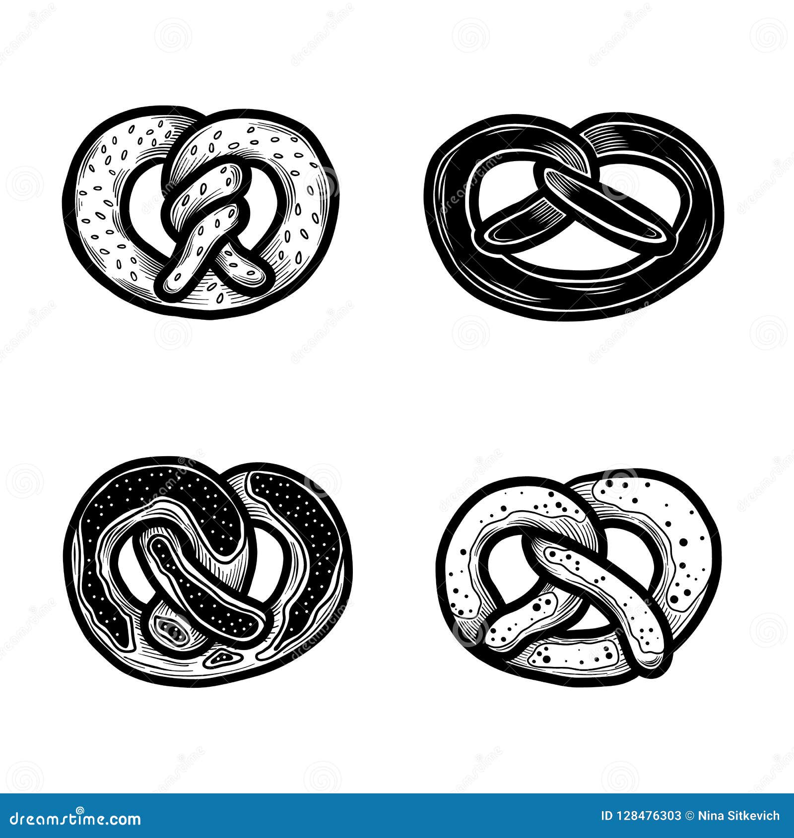 Pretzel Icon Set, Hand Drawn Style Stock Illustration - Illustration of ...