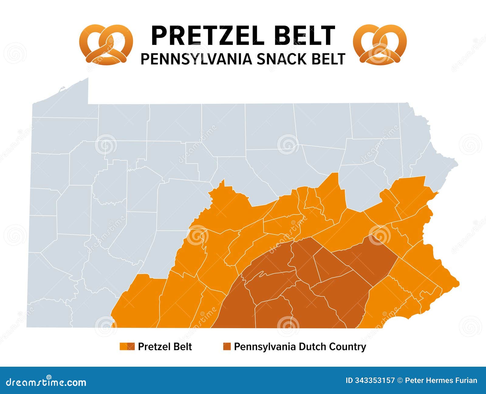 Pretzel Belt, or Pennsylvania Snack Belt, Political Map Stock Vector ...