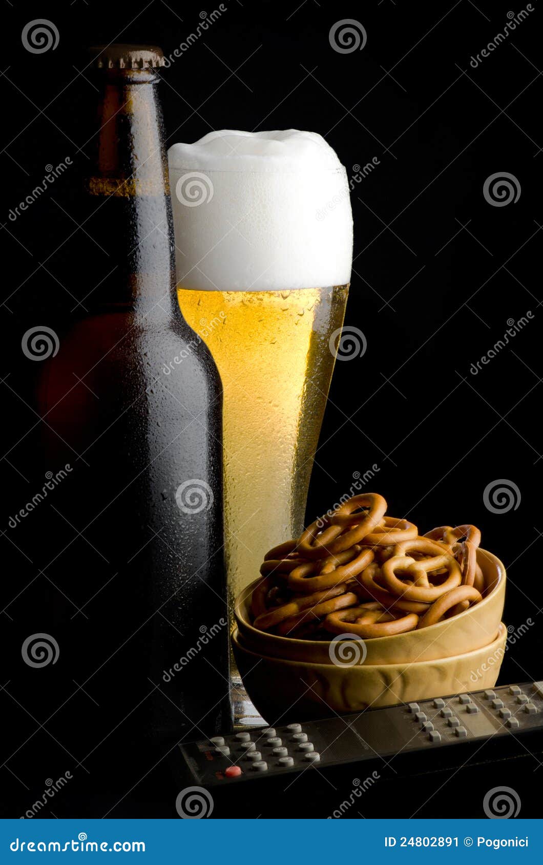 Pretzels With Beer And Remote Control Stock Image - Image of control ...