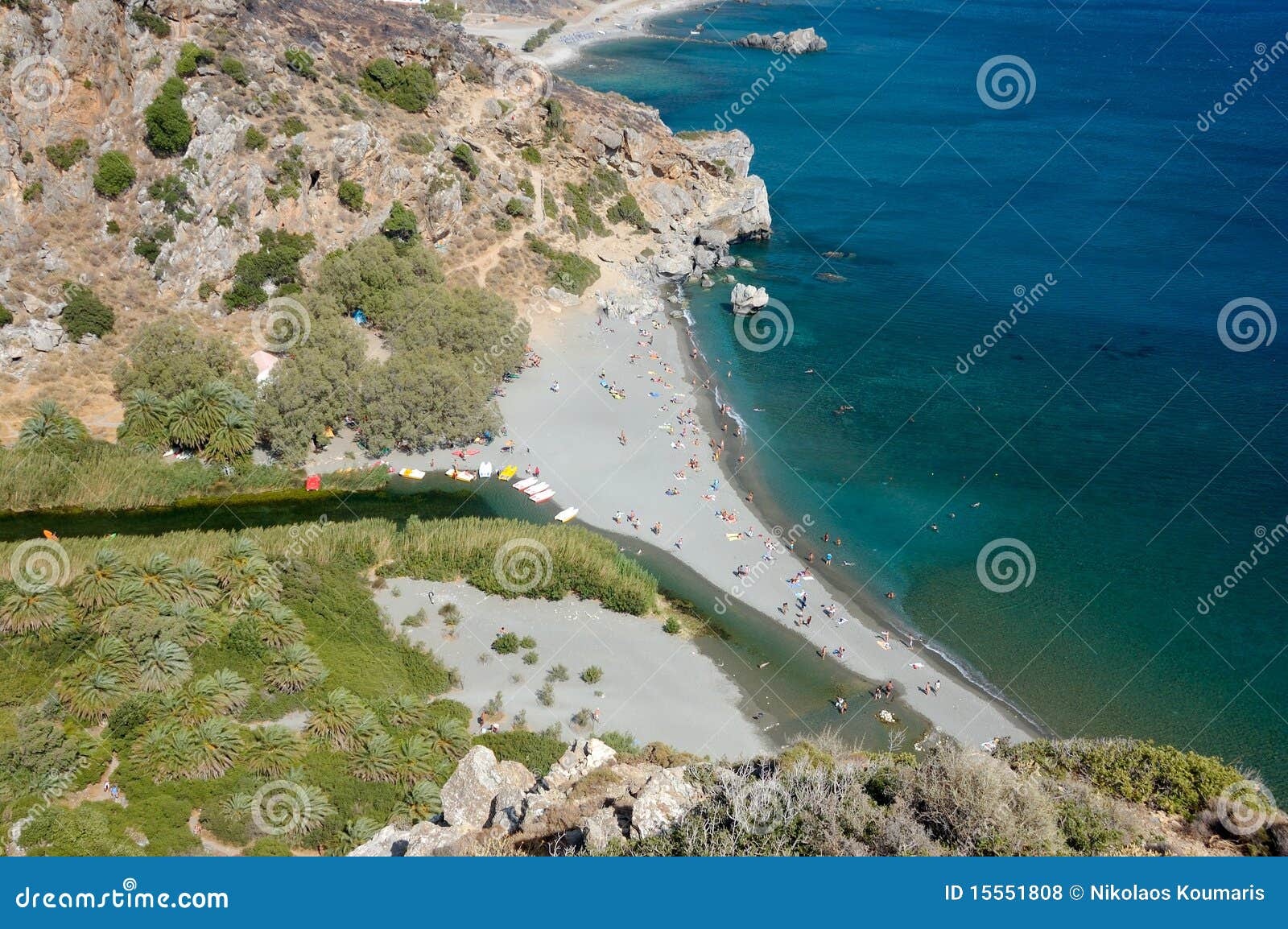 Preveli Strand Von Oben, Kreta Stockfoto - Bild von urlauber ...