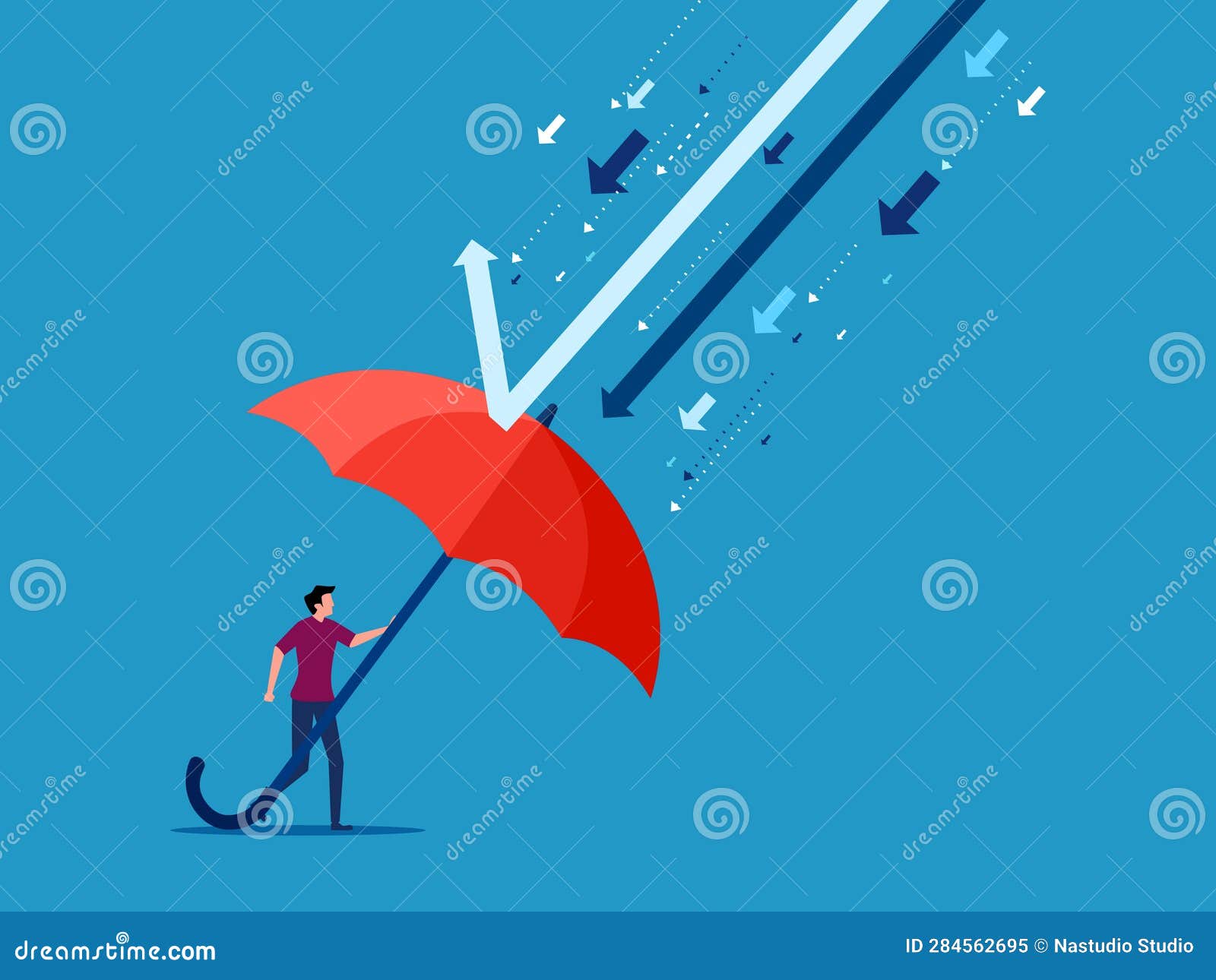 Prevent or Control Crises. Man Protects Himself with Big Umbrella from ...