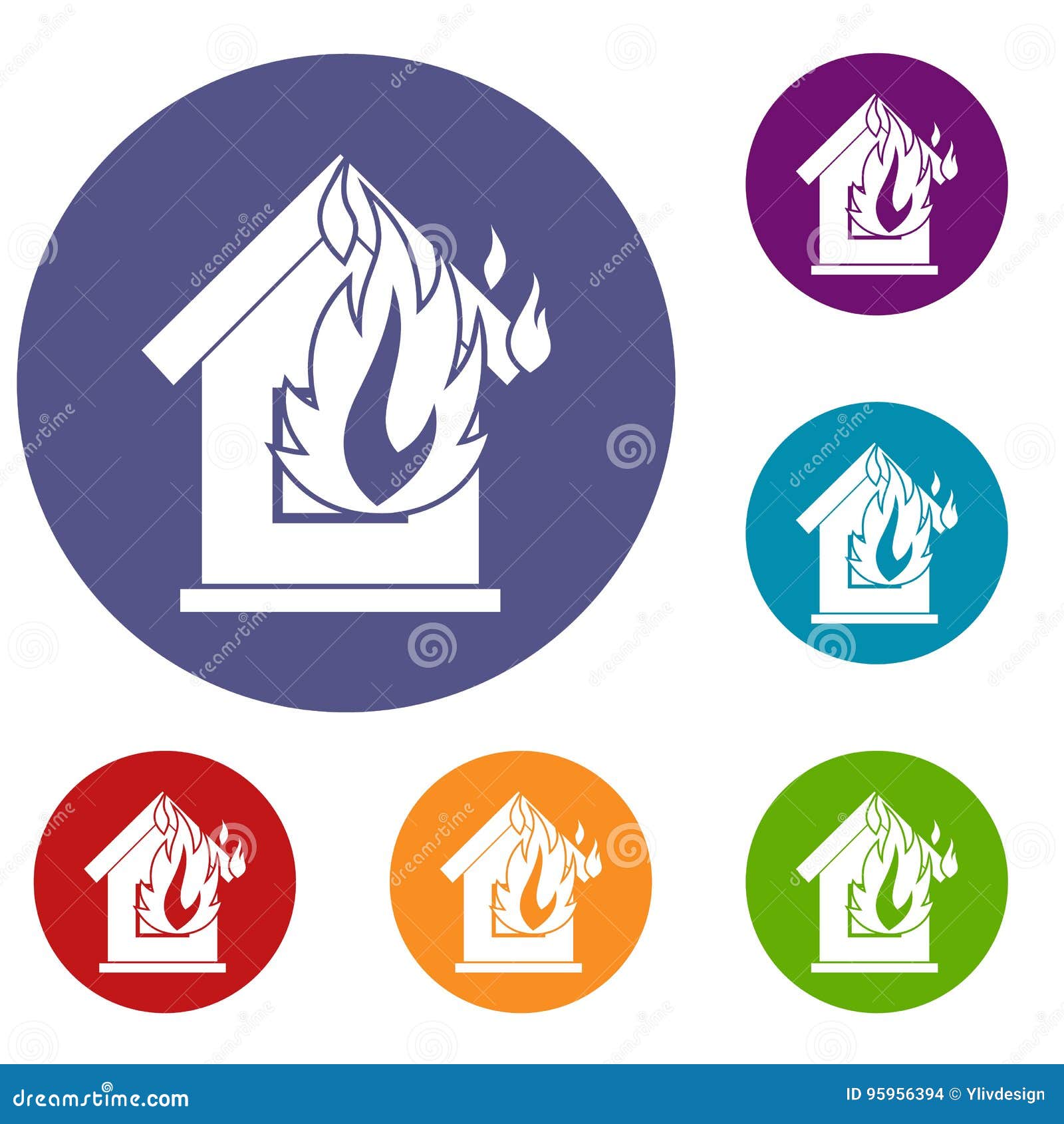 Preventing fire icons set stock vector. Illustration of destruction ...