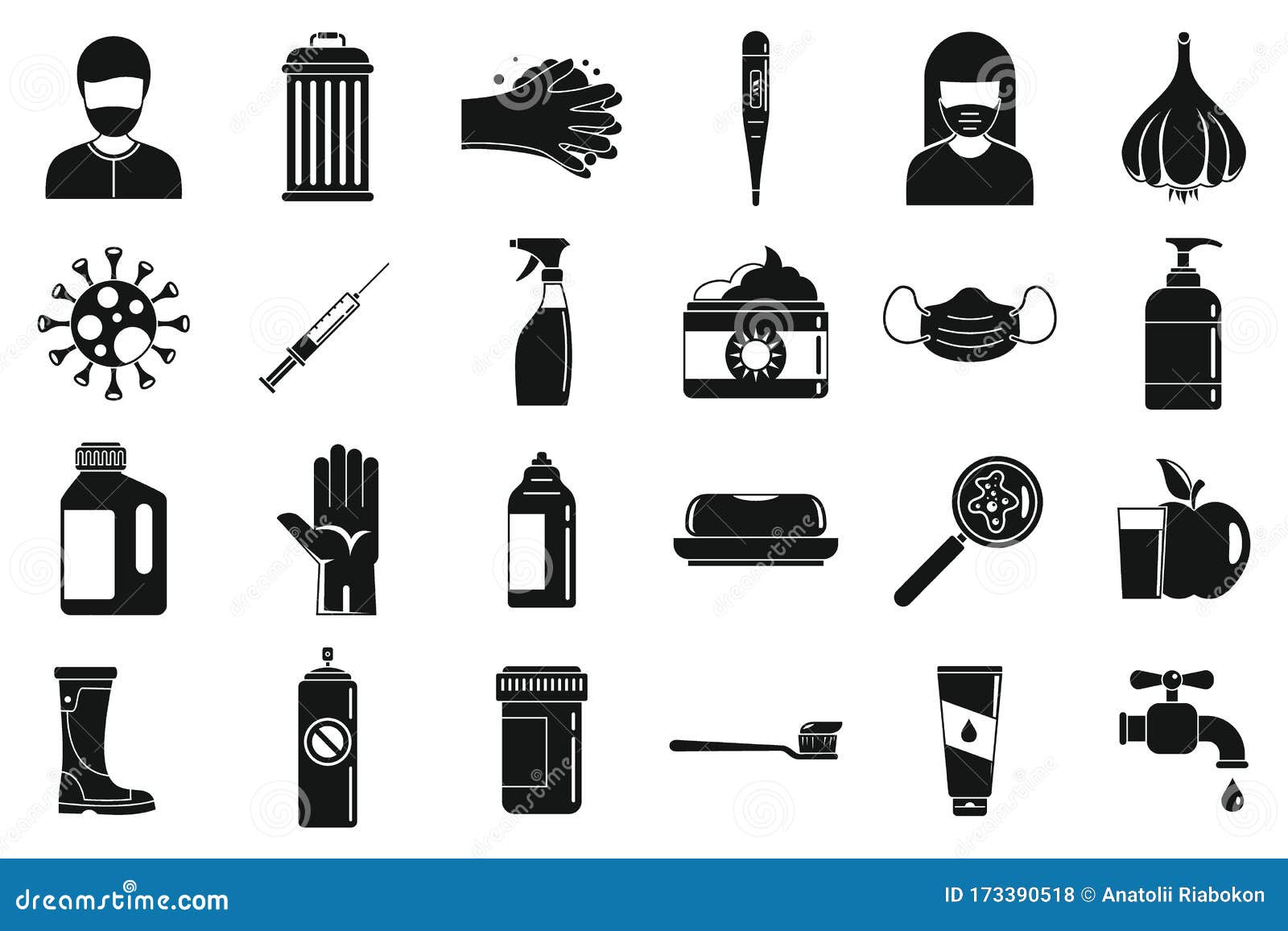 Prevention Flu Icons Set, Simple Style Stock Vector - Illustration of ...