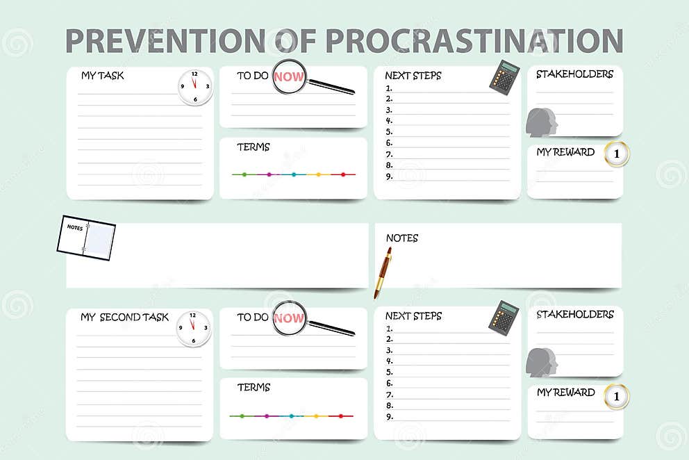 Prevention of Procrastination Template for Two Tasks Stock Vector ...