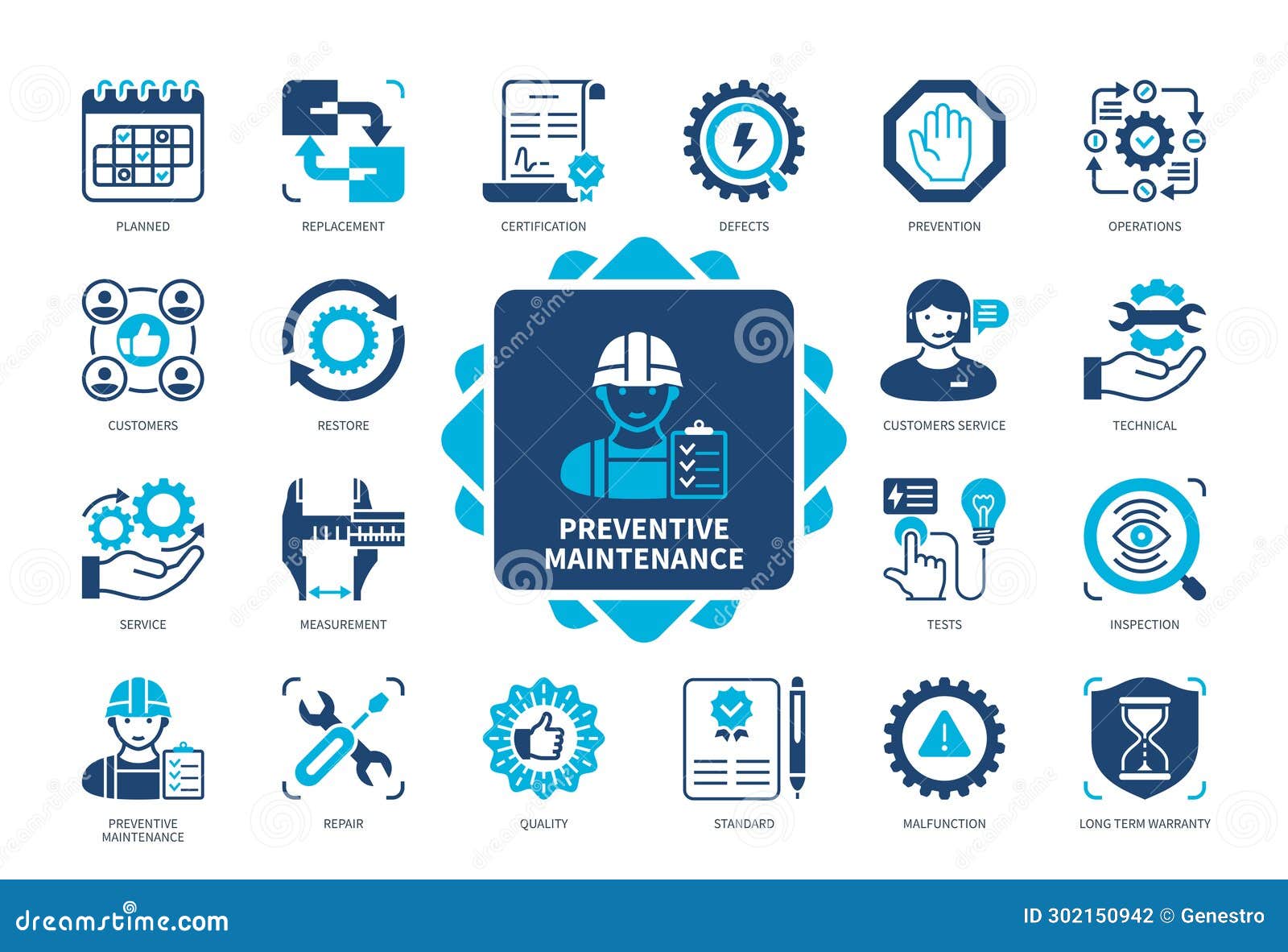 Preventive Maintenance Solid Icon Set Stock Illustration - Illustration ...