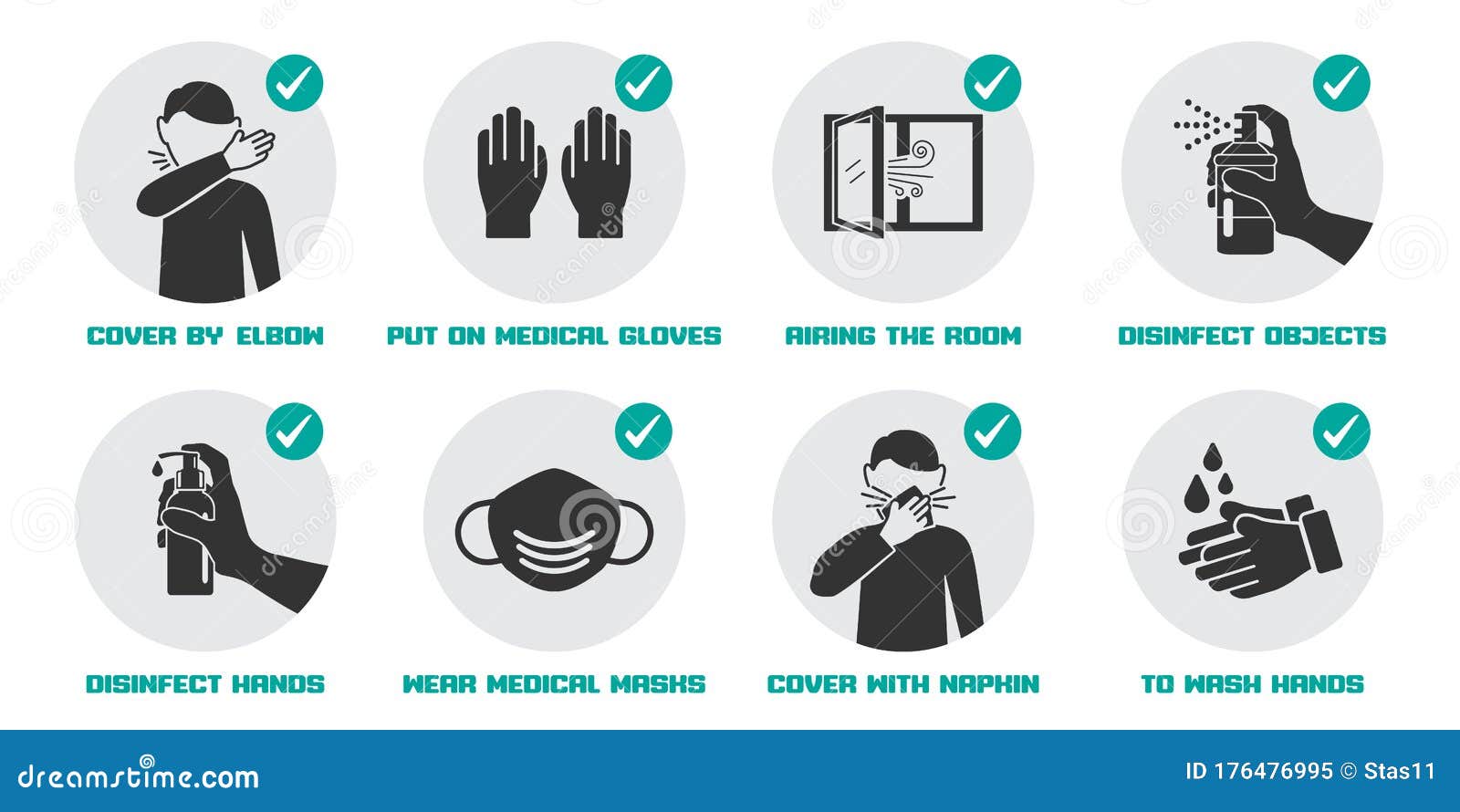 Preventive Measures Icons for Not Getting Sick and Not Spreading Virus ...