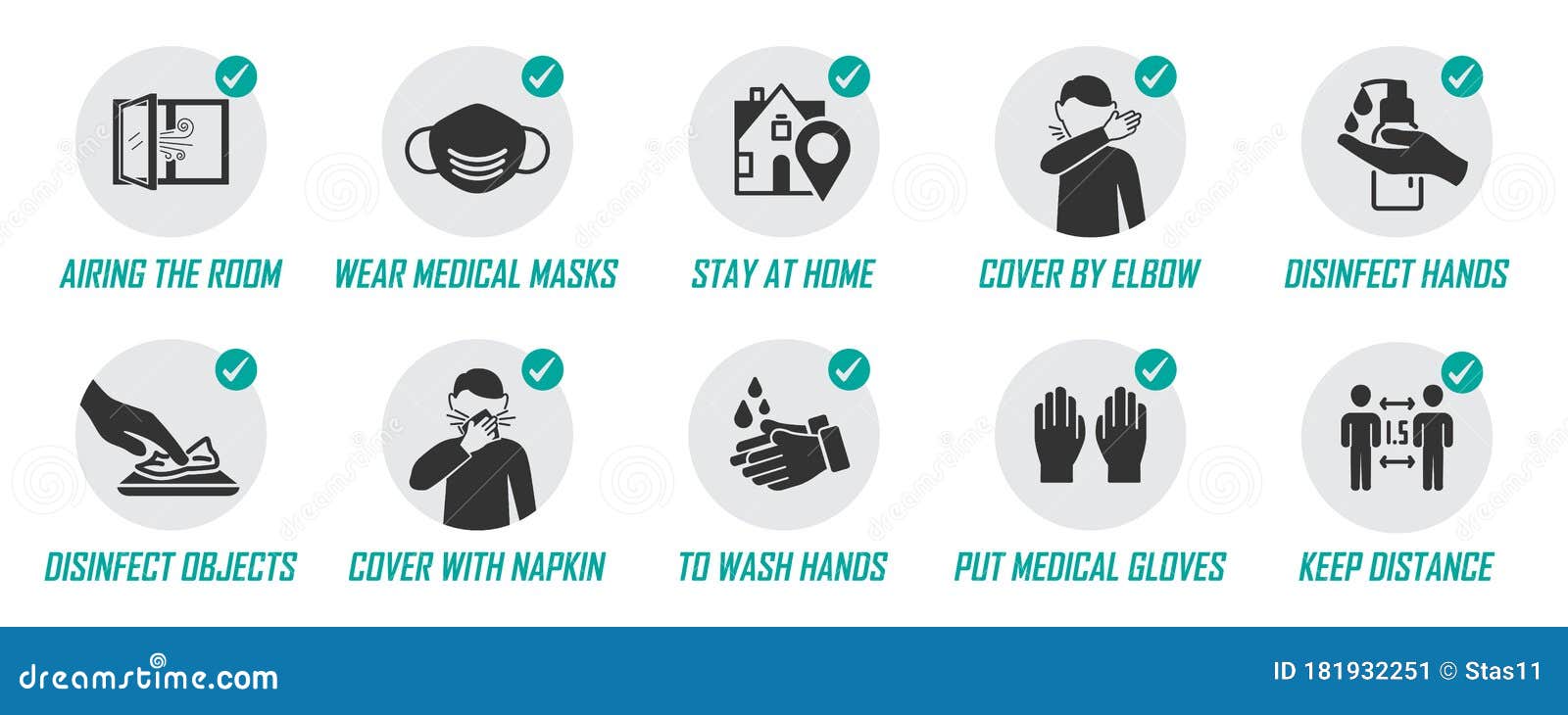 Preventive Measures Icons for Not Getting Sick and Not Spreading Virus ...