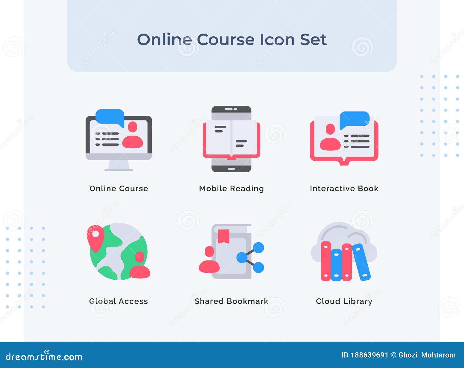 Preview Online Course Icon Set Mobile Reading Interactive Book Global ...