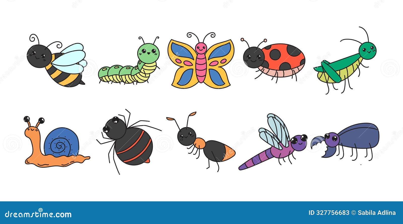 10 Cartoon Bugs Doodles Set Stock Illustration - Illustration of bugs ...