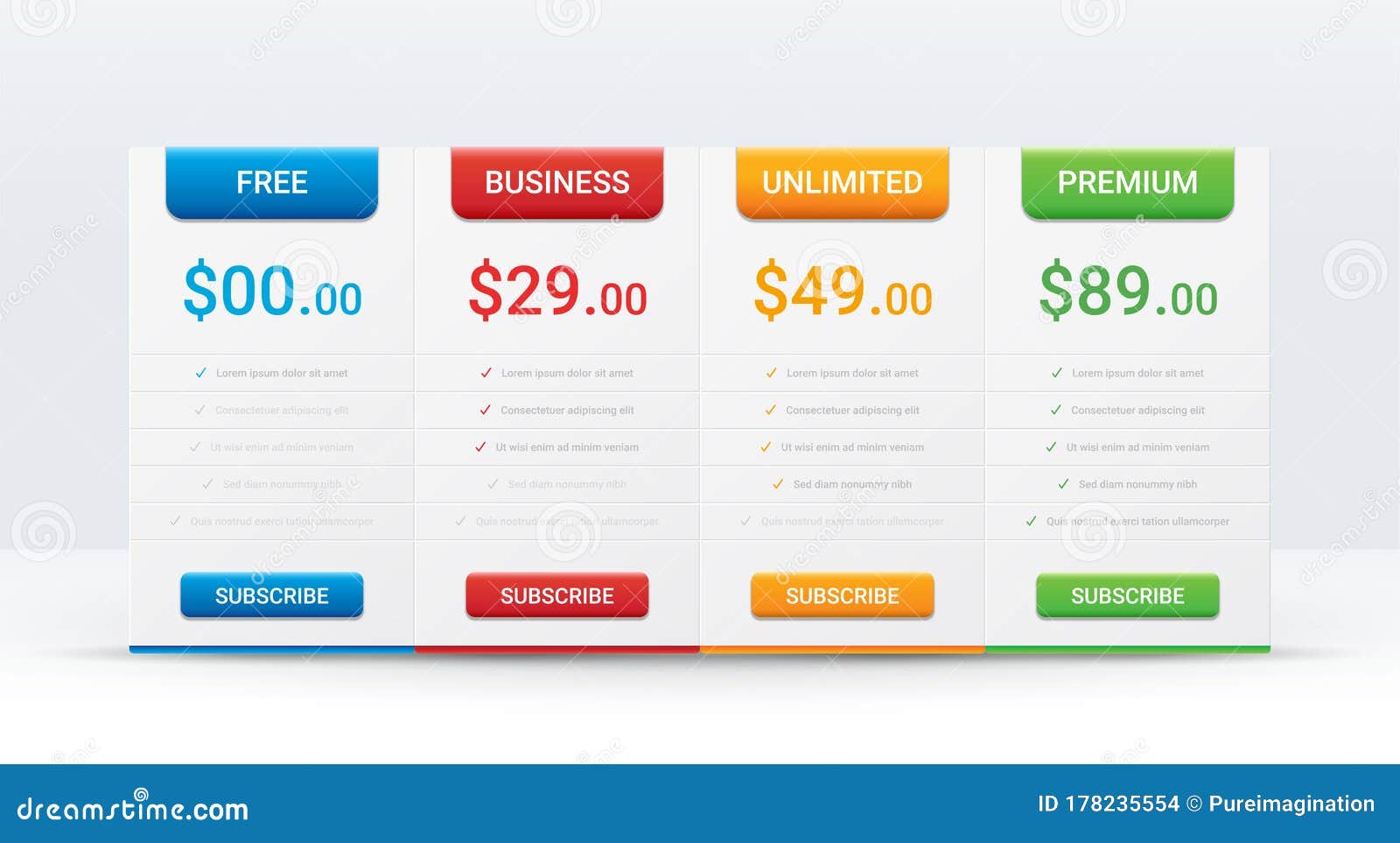 Price Comparison Table Layout Template for Four Products Stock Vector ...