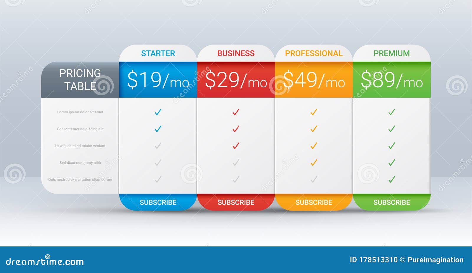 Price Comparison Table Layout Template for Four Products Stock Vector ...