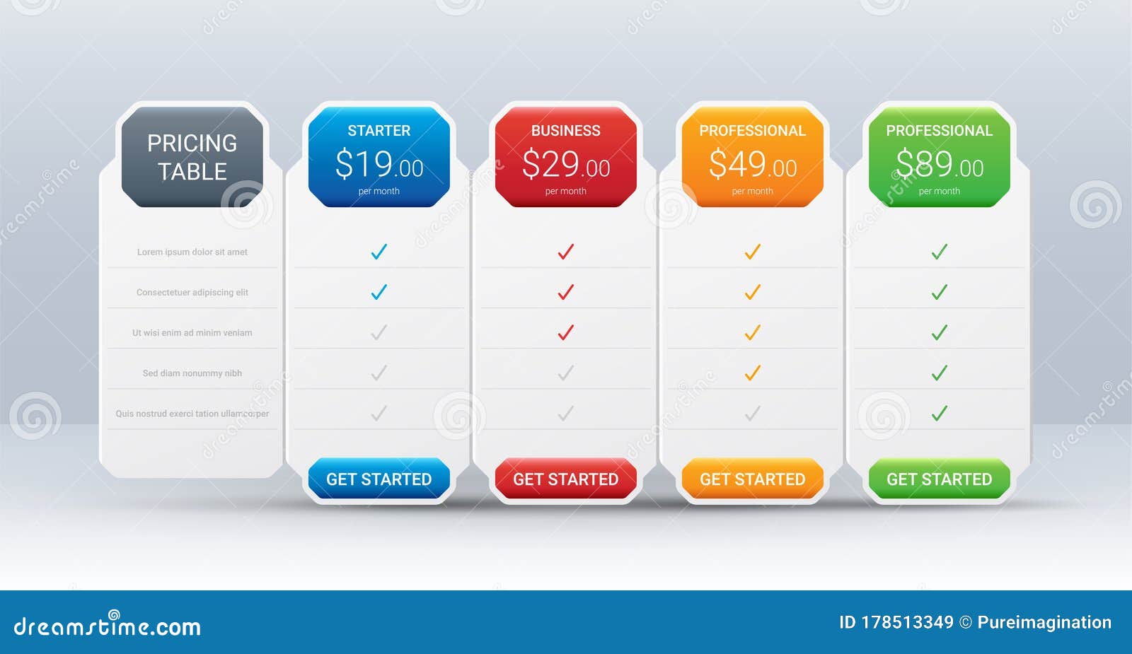 Price Comparison Table Layout Template for Four Products Stock Vector ...