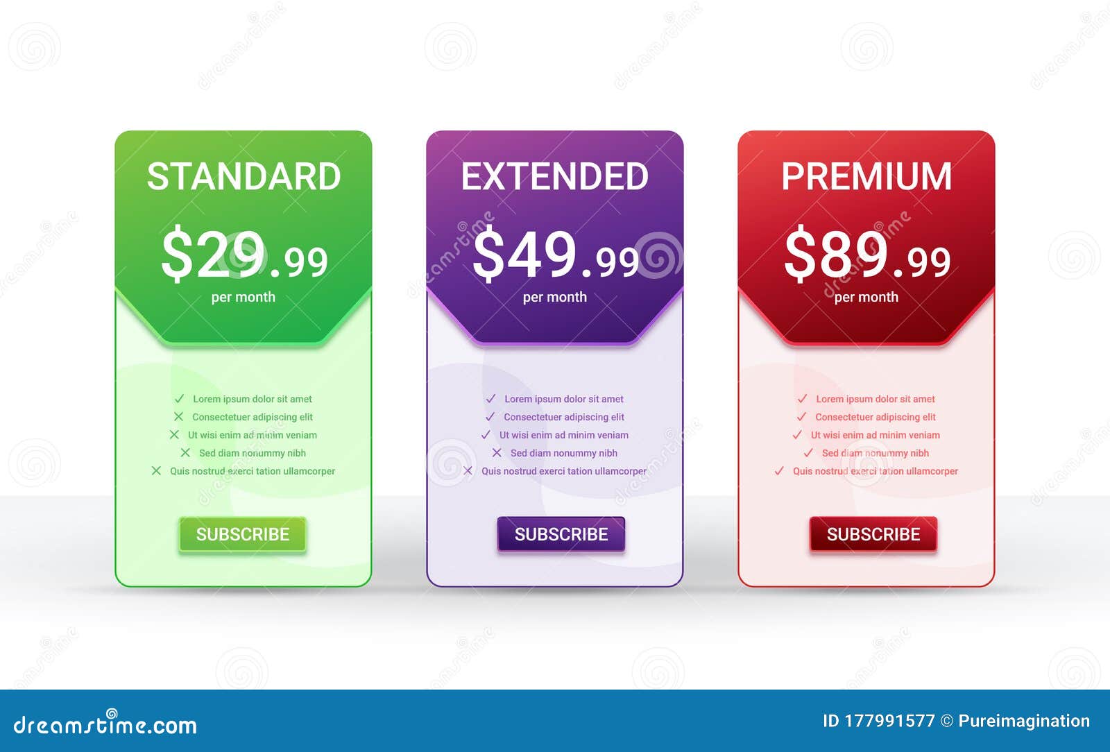Price Comparison Table Layout Template for Three Products Stock Vector ...