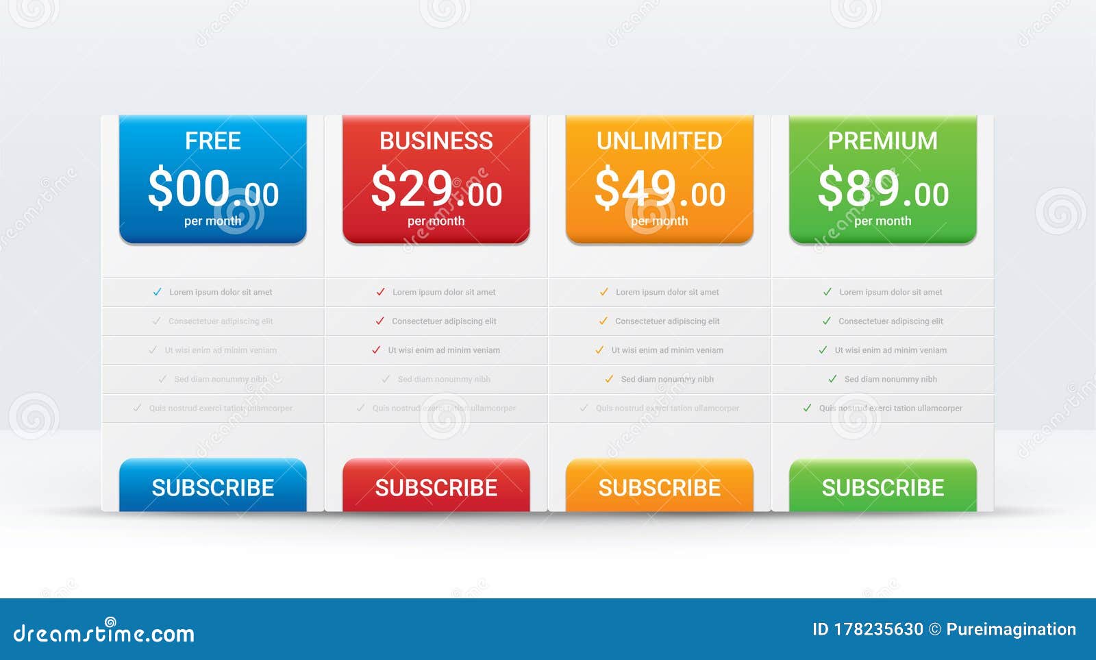 Price Comparison Table Layout Template for Four Products Stock Vector ...