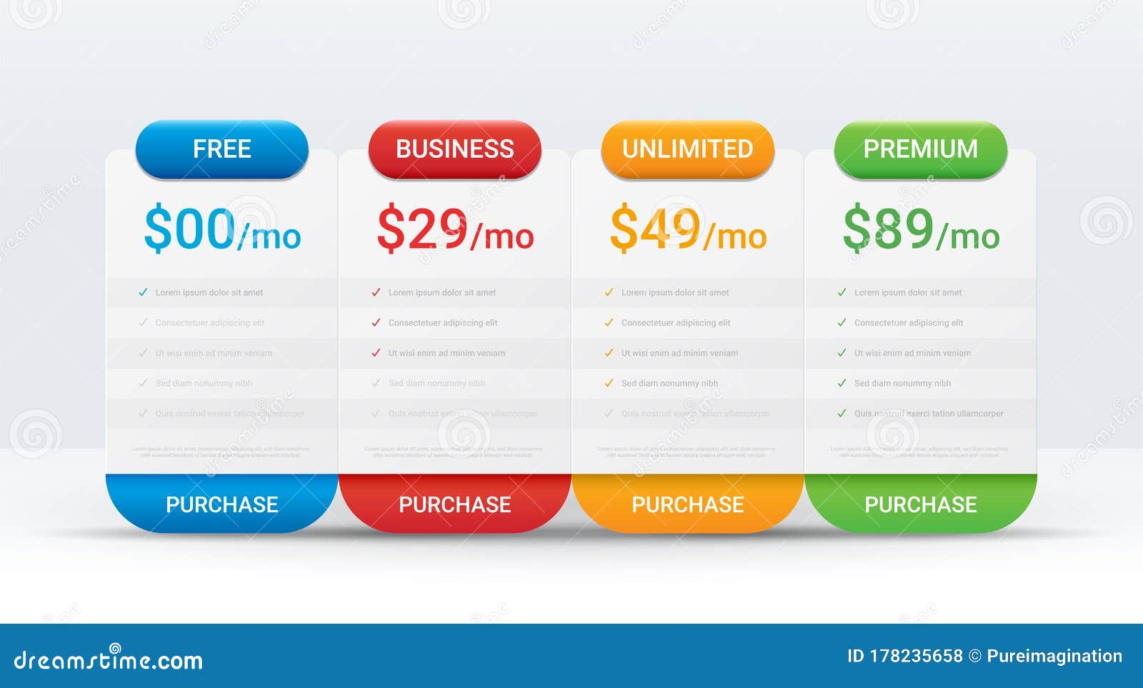 Price Comparison Table Layout Template for Four Products Stock Vector ...