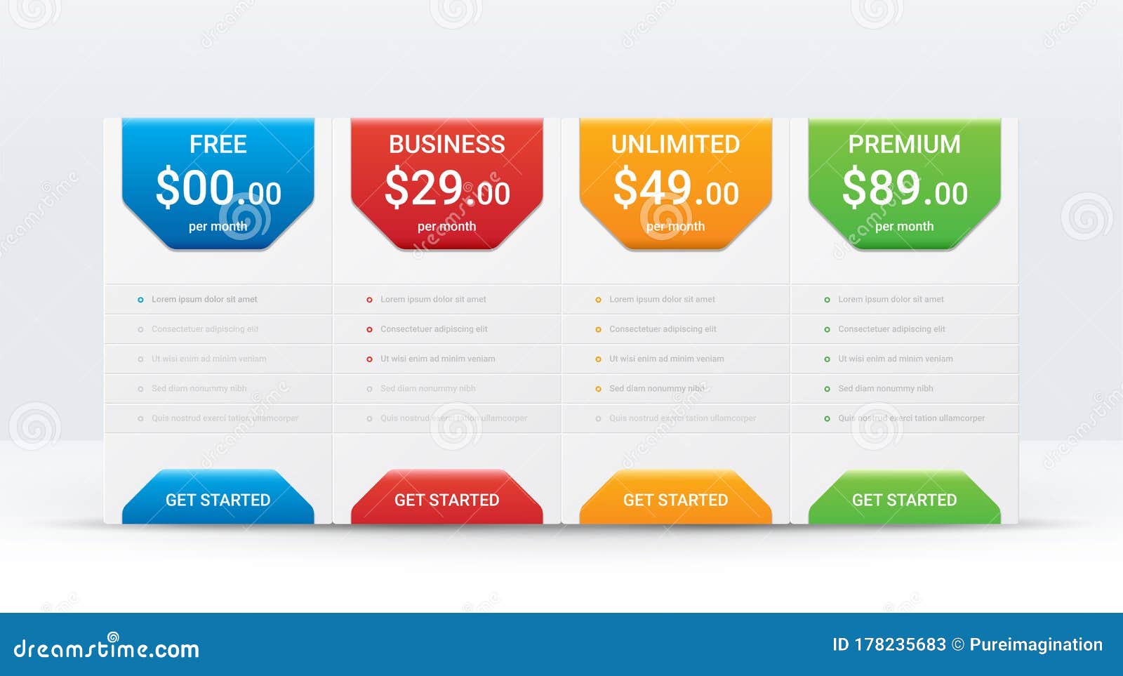 Price Comparison Table Layout Template for Four Products Stock Vector ...
