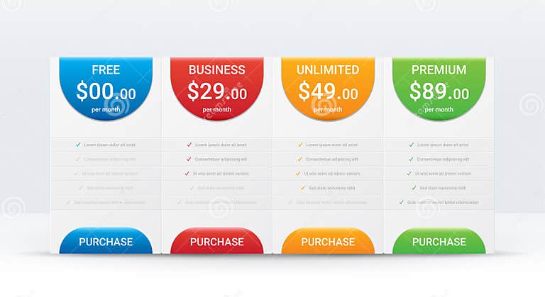 Price Comparison Table Layout Template for Four Products Stock Vector ...