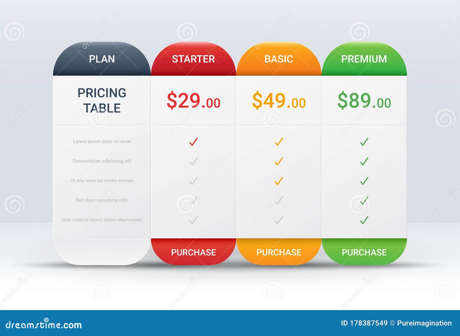 Price Comparison Table Layout Template for Three Products Stock Vector ...