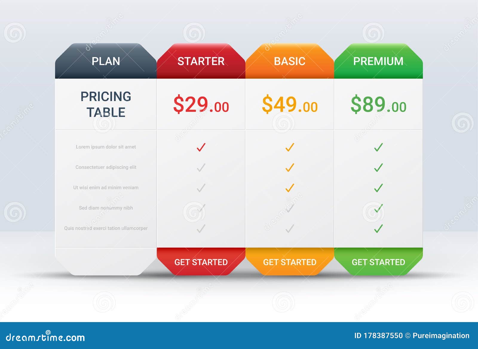 Price Comparison Table Layout Template for Three Products Stock Vector ...