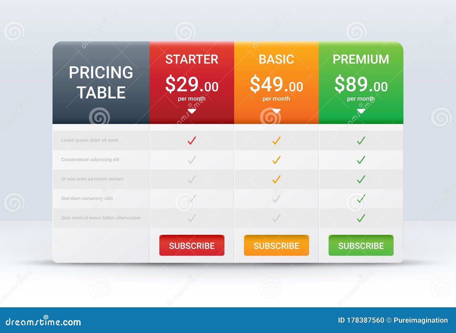 Price Comparison Table Layout Template for Three Products Stock Vector ...