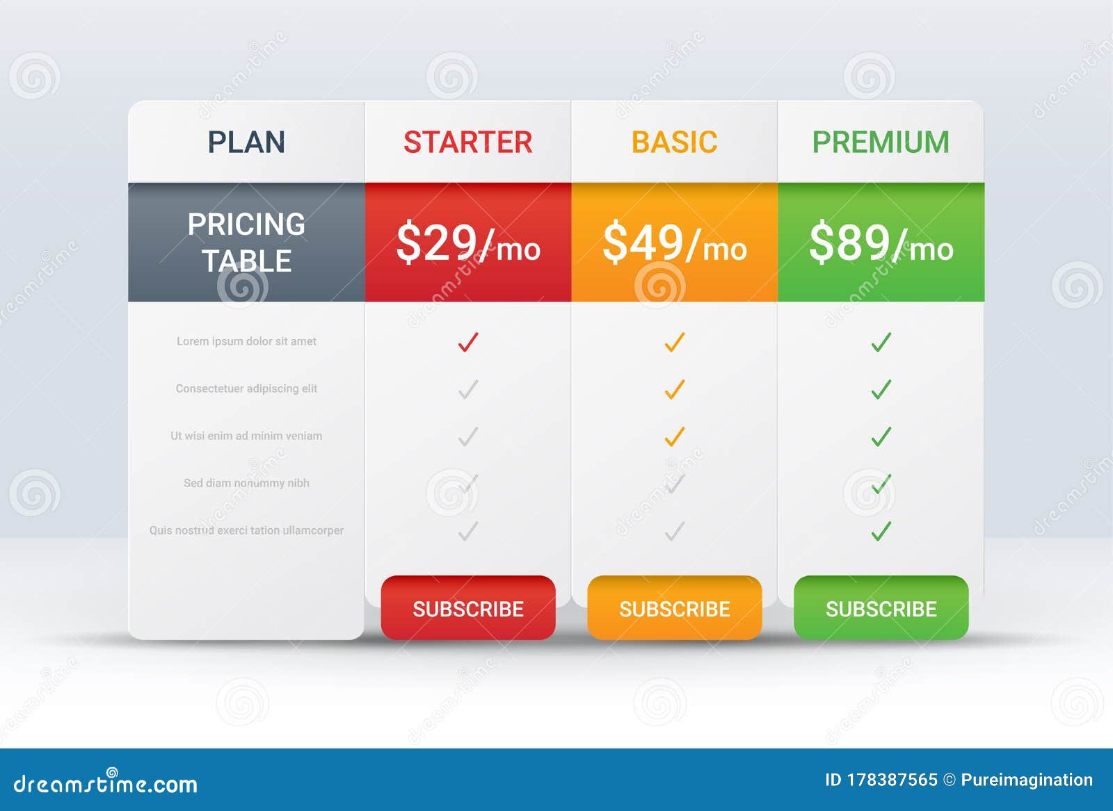 Price Comparison Table Layout Template for Three Products Stock Vector ...