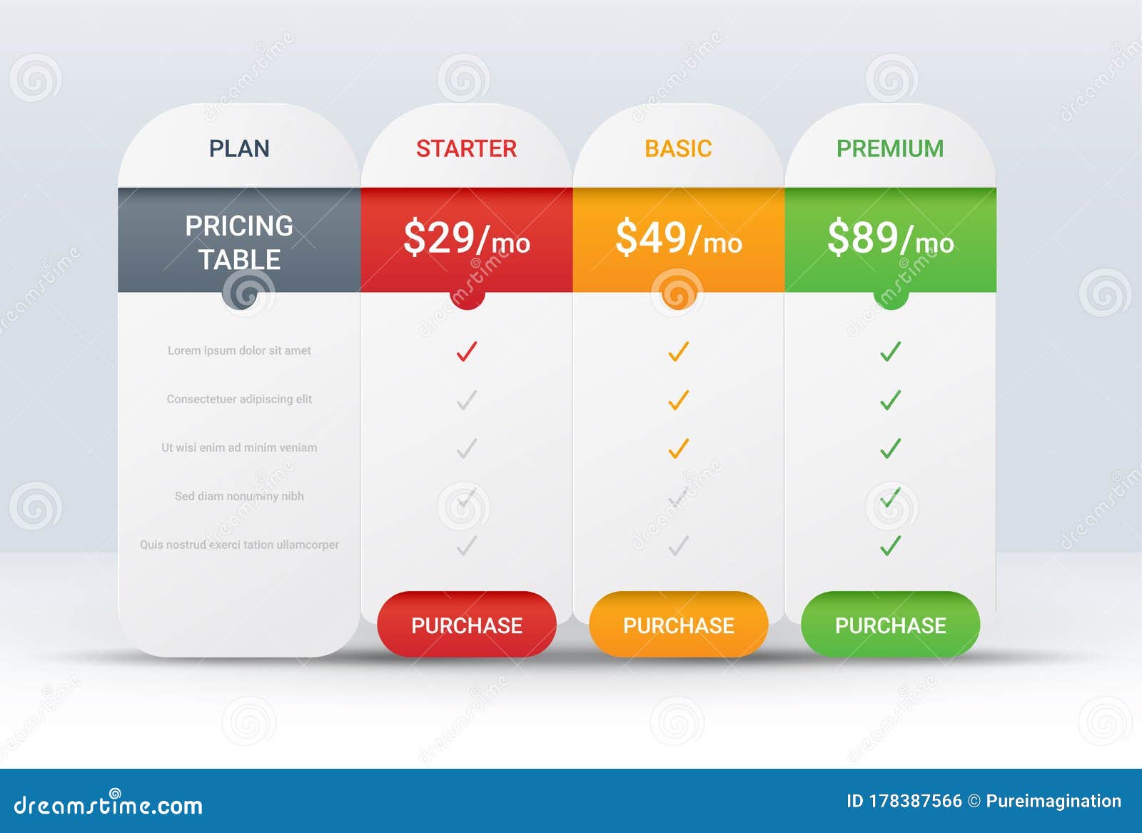Price Comparison Table Layout Template for Three Products Stock Vector ...
